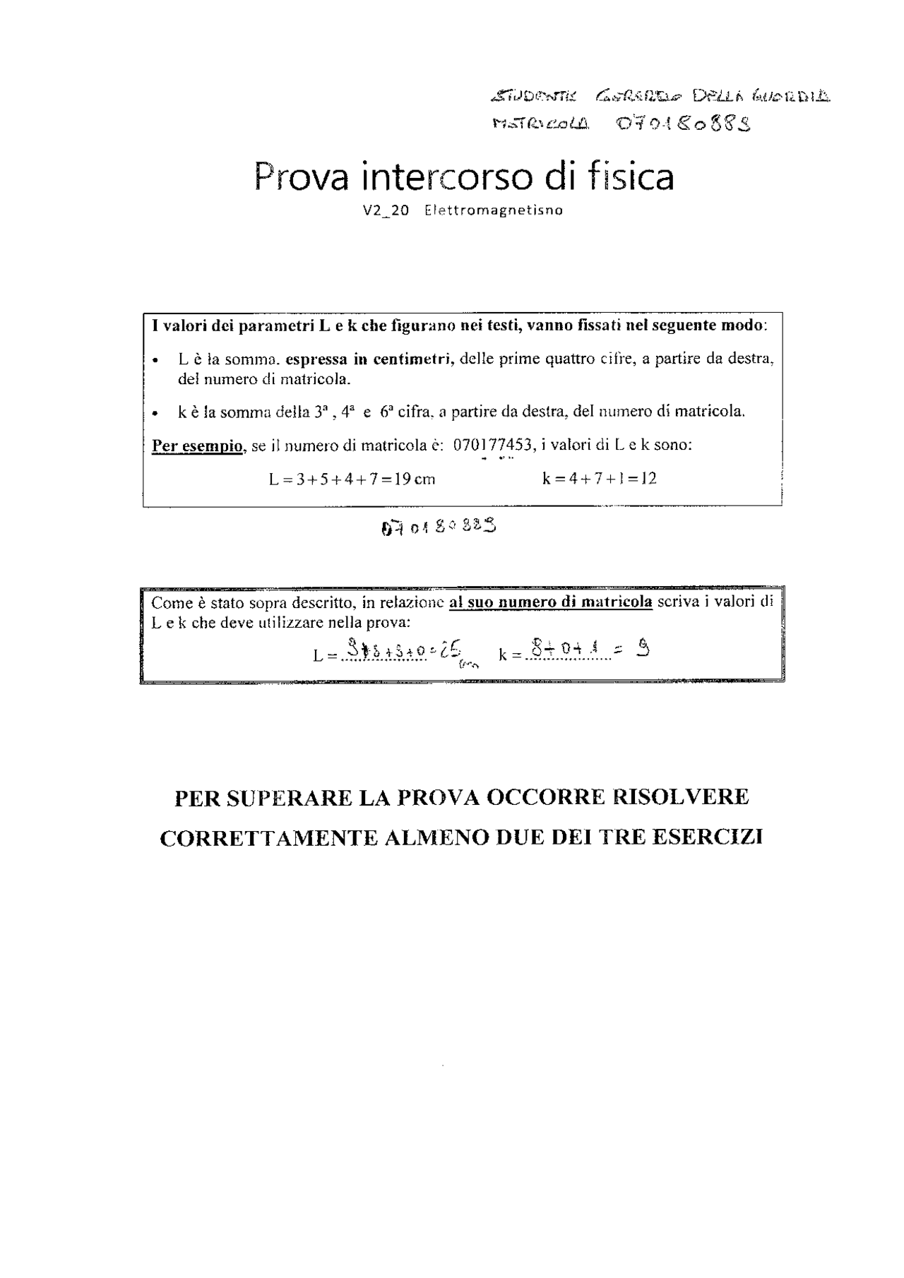 Elaborato Prova Intercorso Di Fisica Elettromagnetismo Esercizi Di