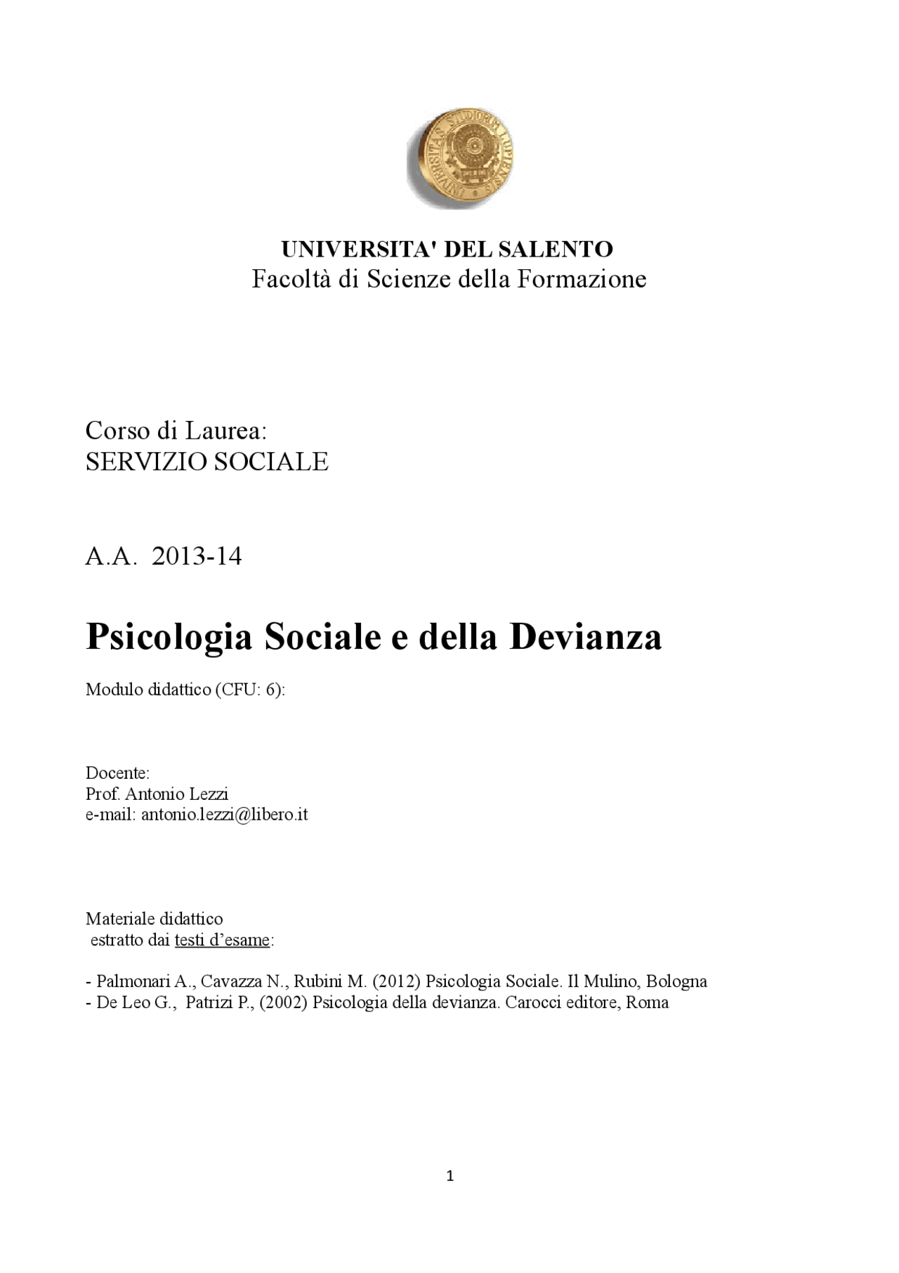 Dispensa Psicologia Sociale Unimore Docsity