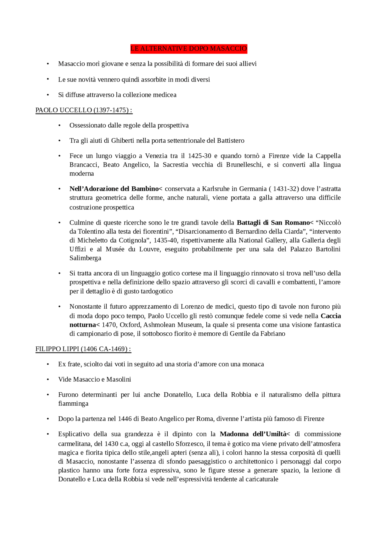 Le Alternative Dopo Masaccio Docsity