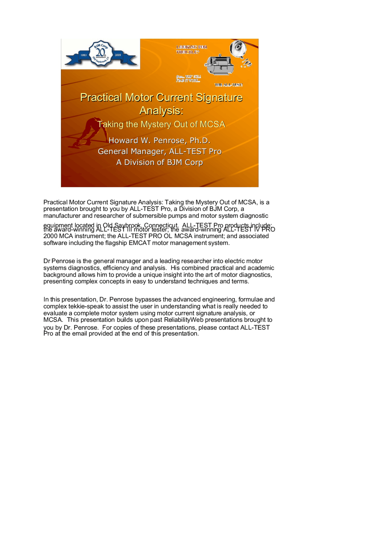 Motor Current Signature Analysis Mcsa Docsity