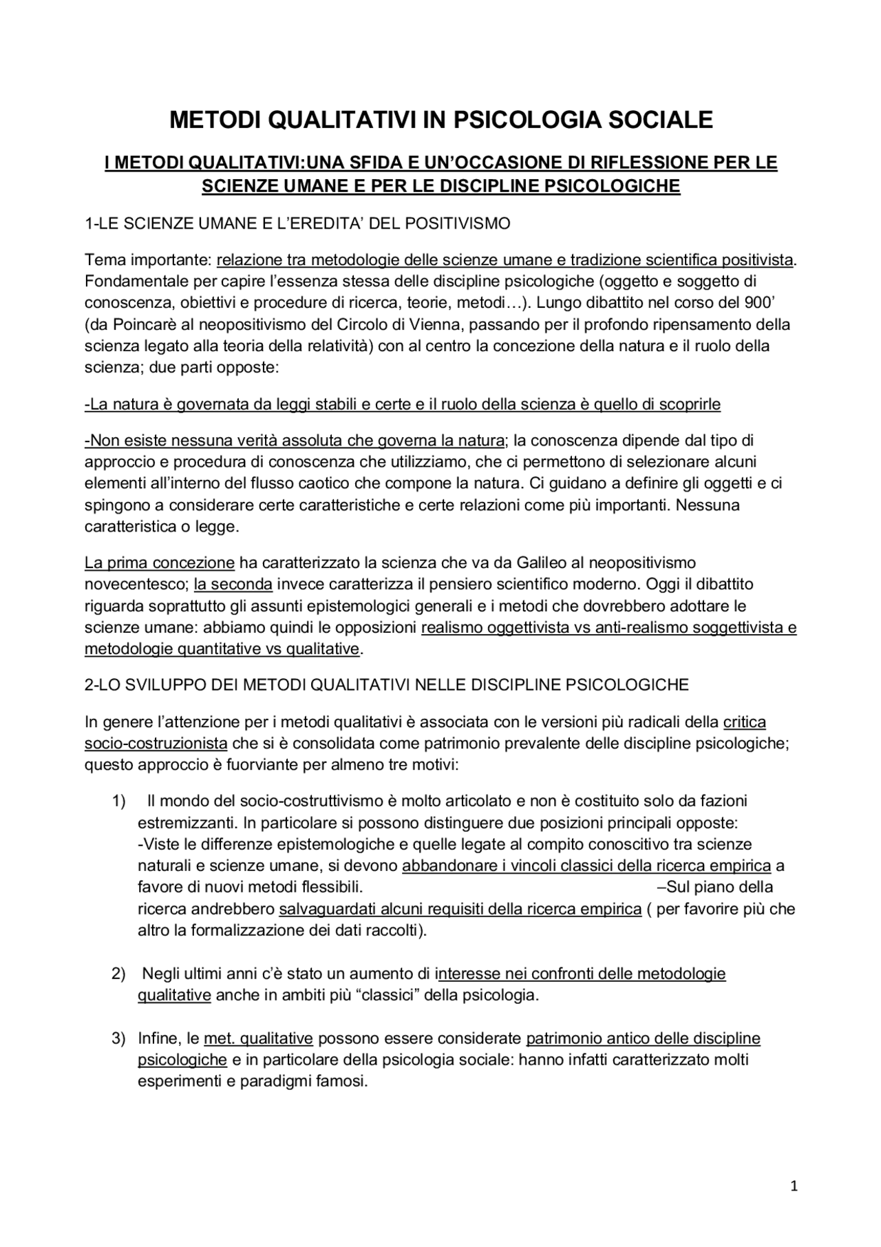 Riassunto Metodologie Qualitative Docsity