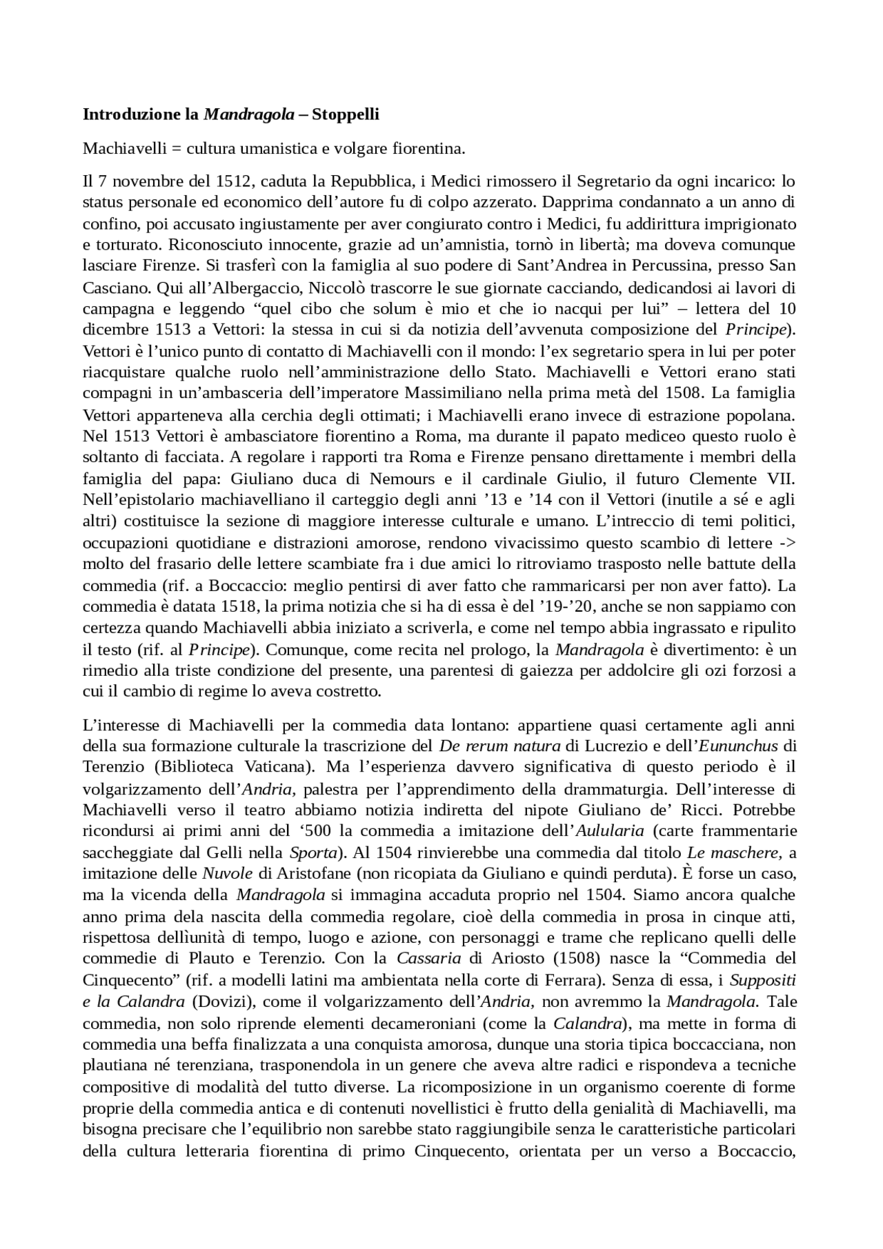 La Mandragola Di Machiavelli Docsity
