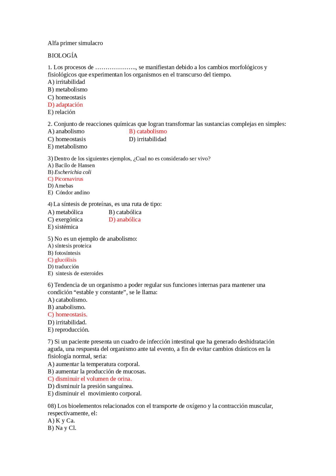 Evaluacion Del Area De BiologÍa General Docsity
