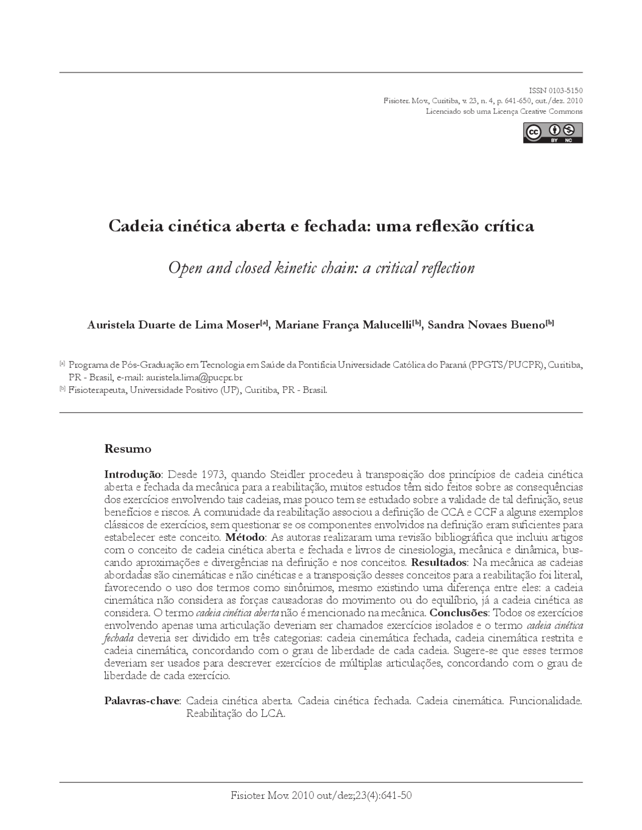 CADEIA CINÉTICA ABERTA E FECHADA - Docsity