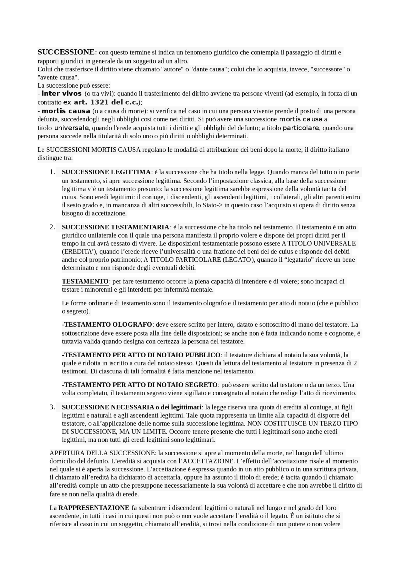 Sintesi Successione Diritto Privato Docsity