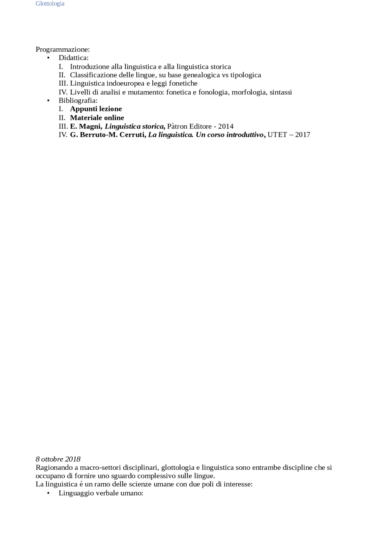Glottologia Primo Modulo Docsity