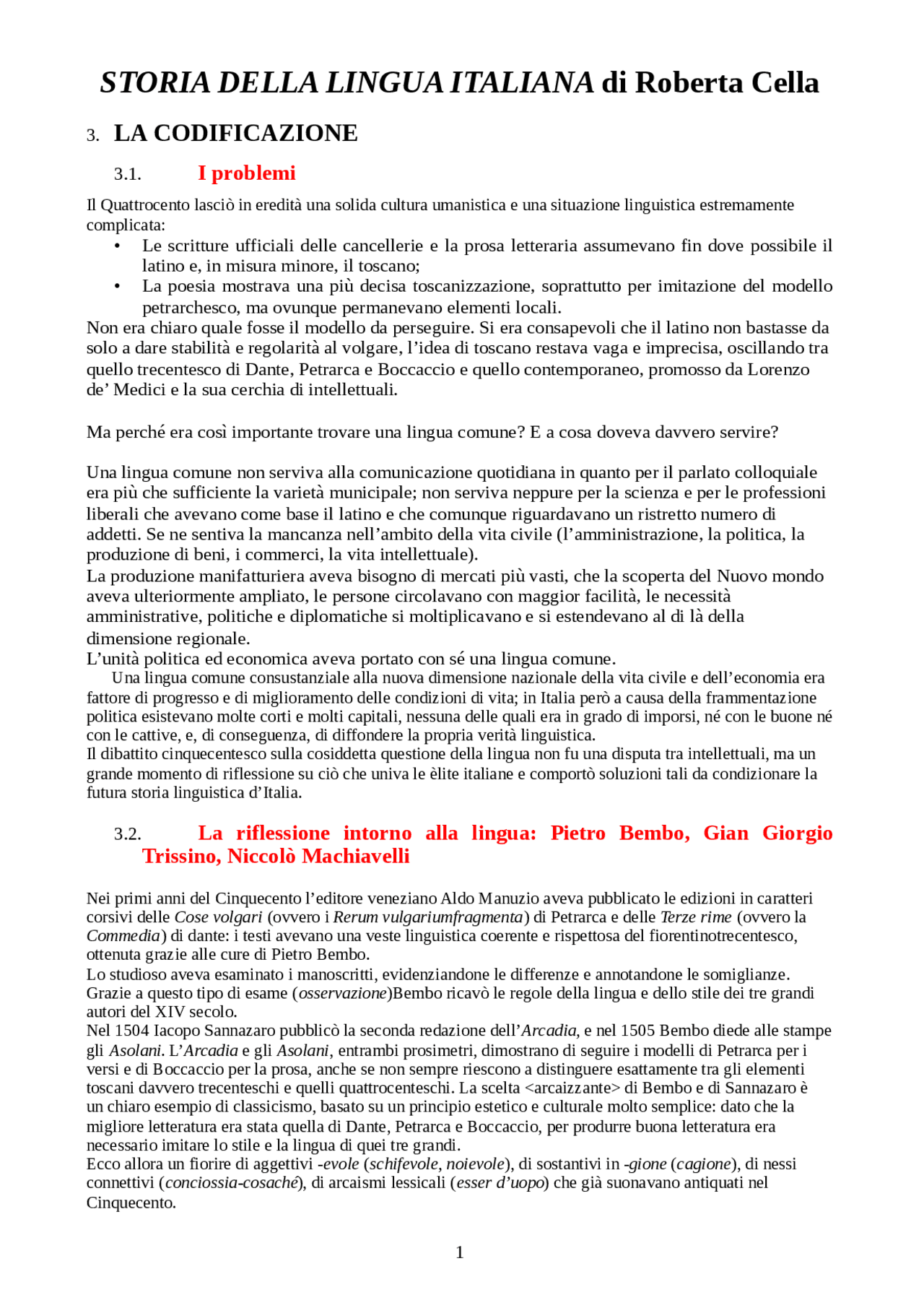 Storia Dell Italiano Di Roberta Cella Docsity