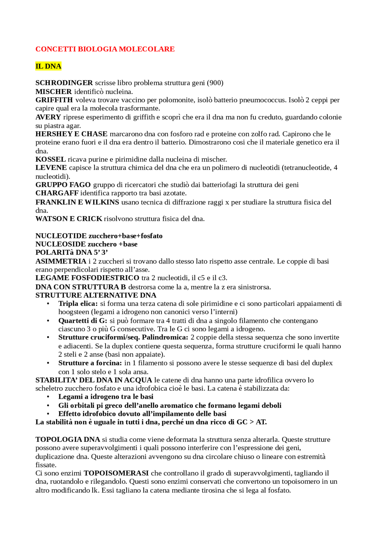Concetti Biologia Molecolare Docsity