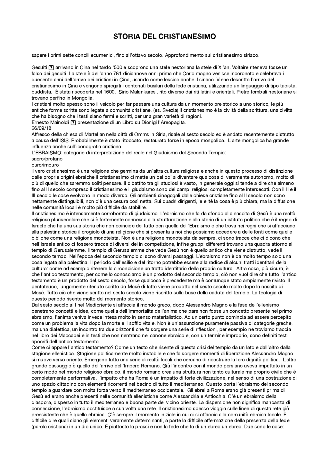 Storia Del Cristianesimo Docsity