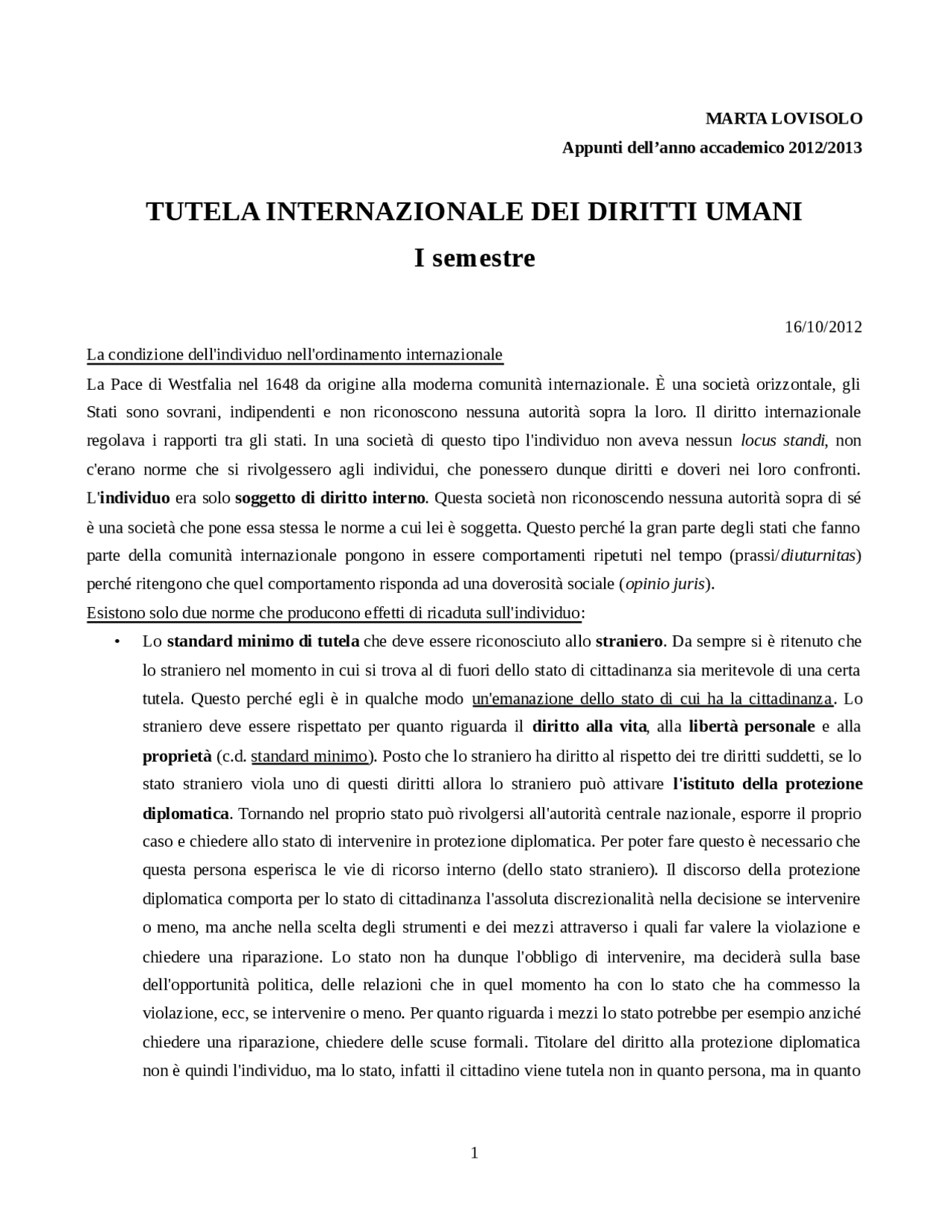 Tutela Internazionale Dei Diritti Umani Docsity