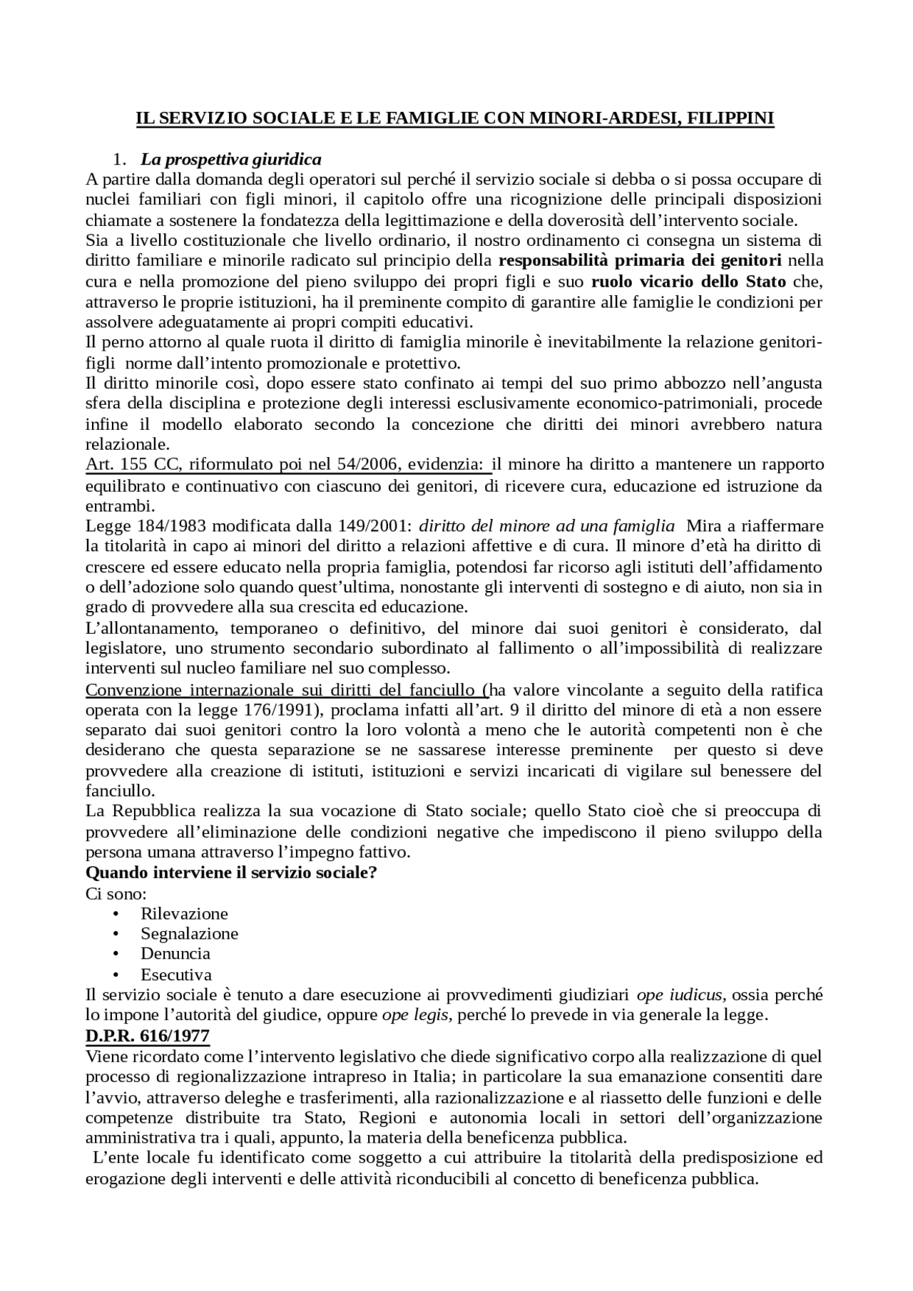 Il Servizio Sociale E Le Famiglie Con Minori Docsity