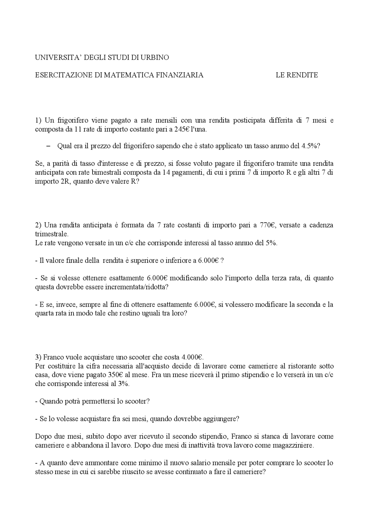 Matematica Finanziaria Docsity