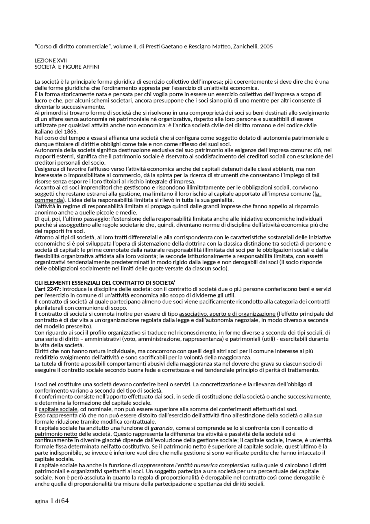 Riassunto Corso Di Diritto Commerciale Docsity