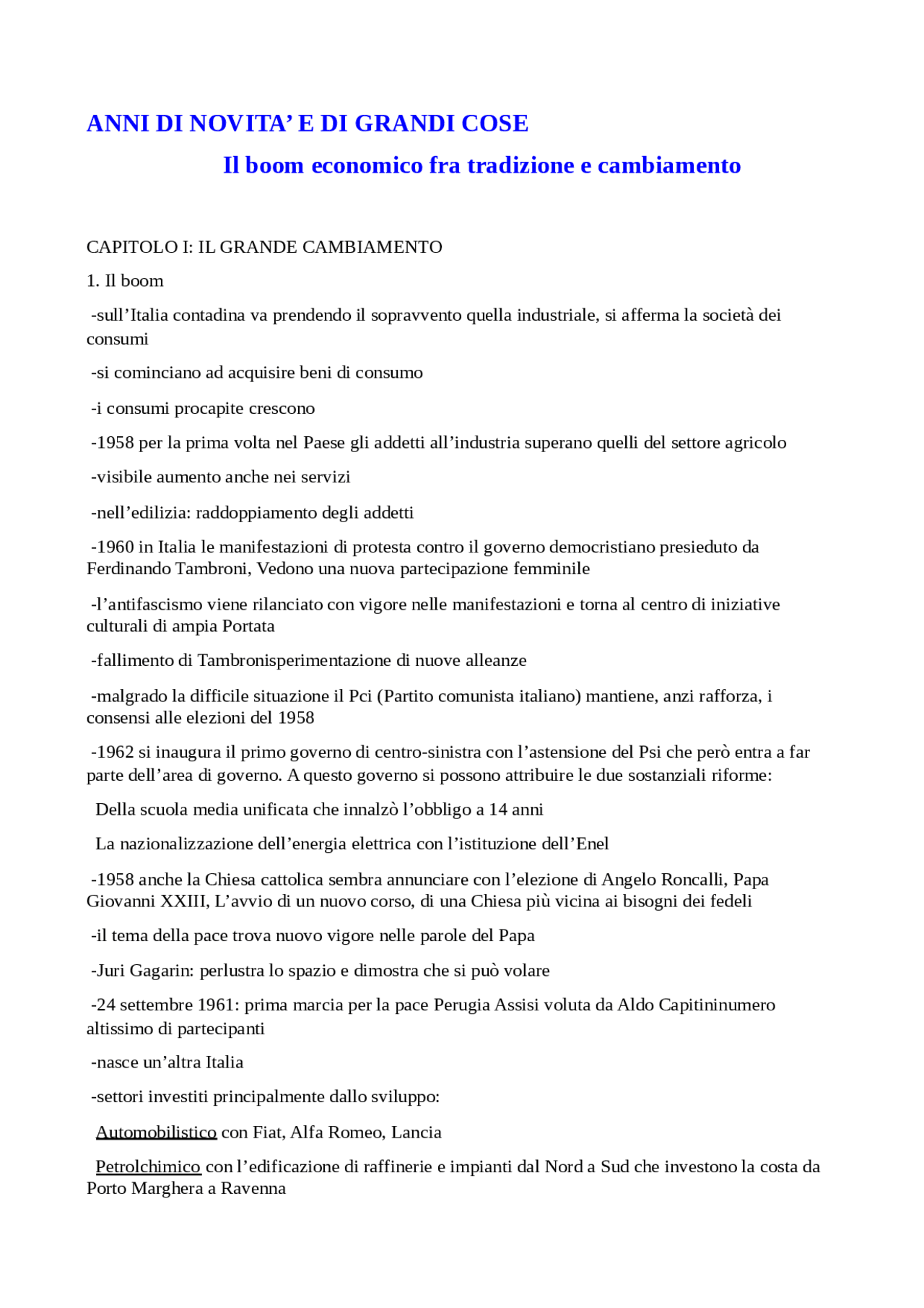 Anni Di Novità E Grandi Cose Docsity