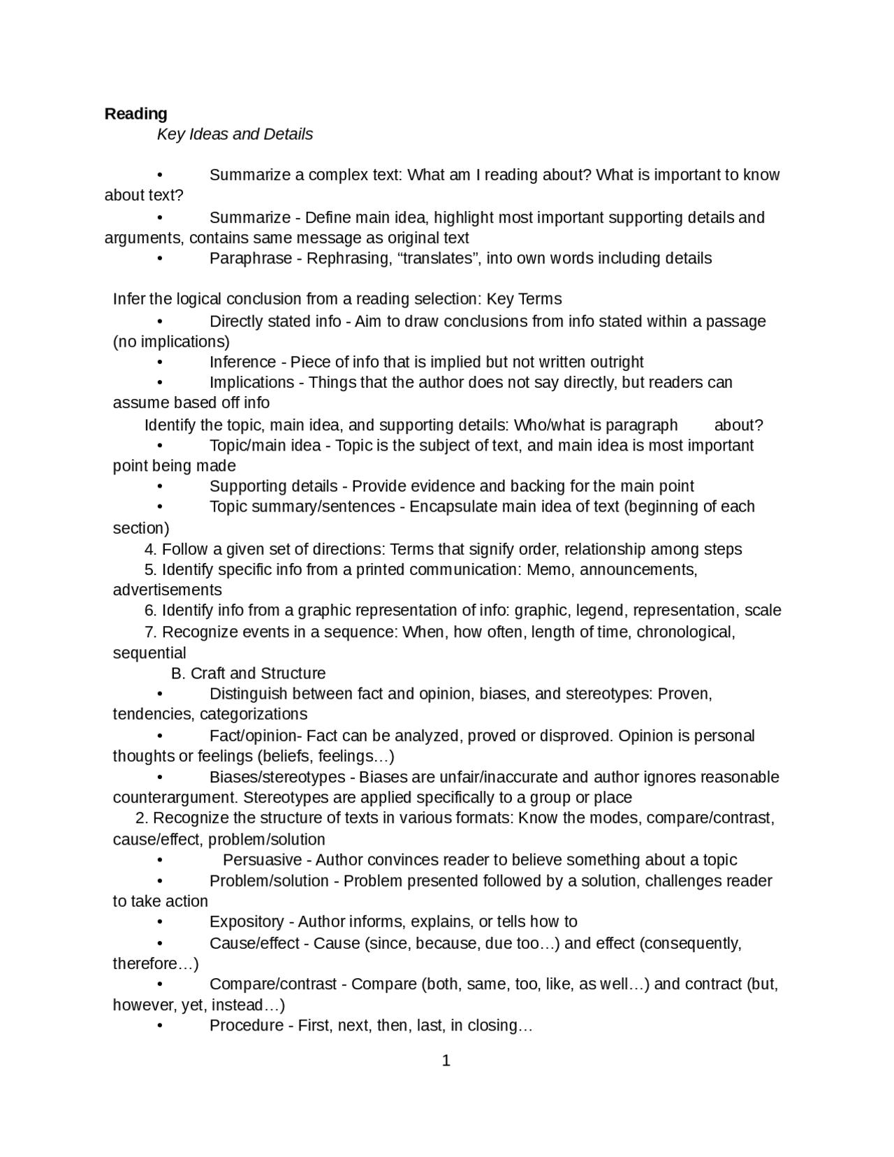 Reading Study Guide (Teas) - Docsity