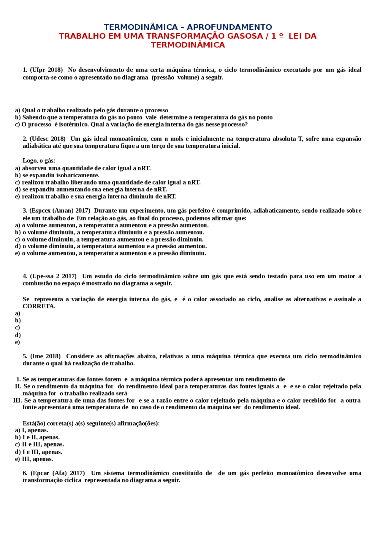Exercicios Termodinâmica Exercícios Física Docsity