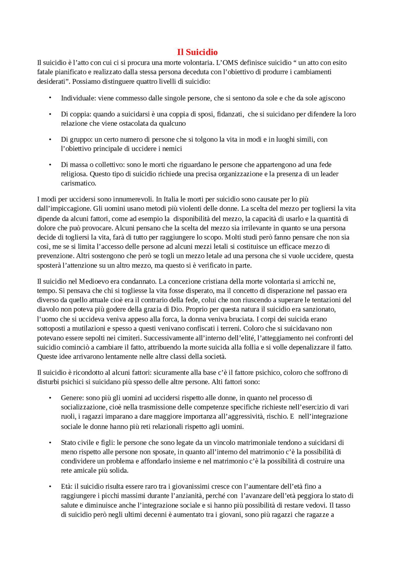 Riassunto Capitolo Sul Suicidio Docsity