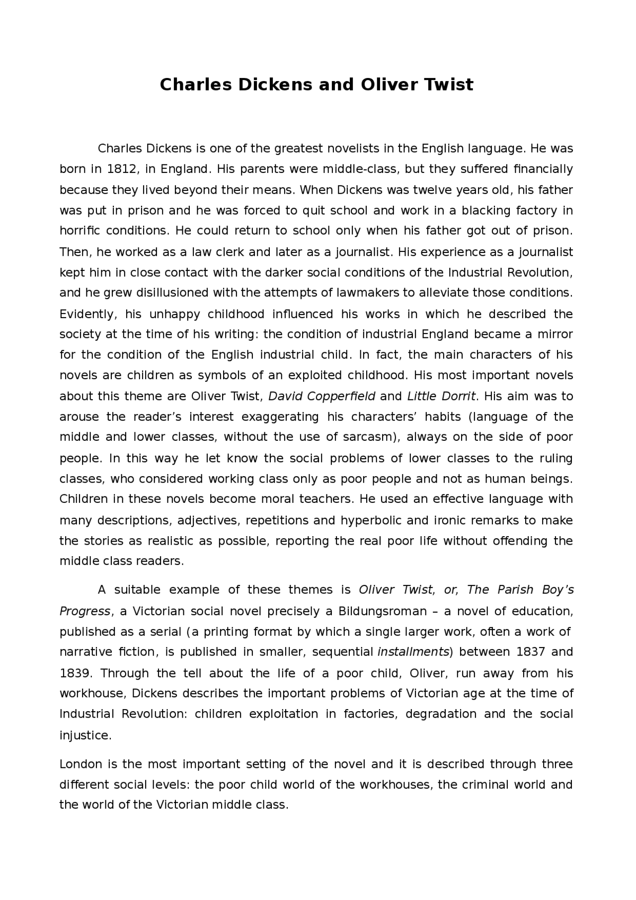 Charles Dickens: workhouses conditions and children explotation ...