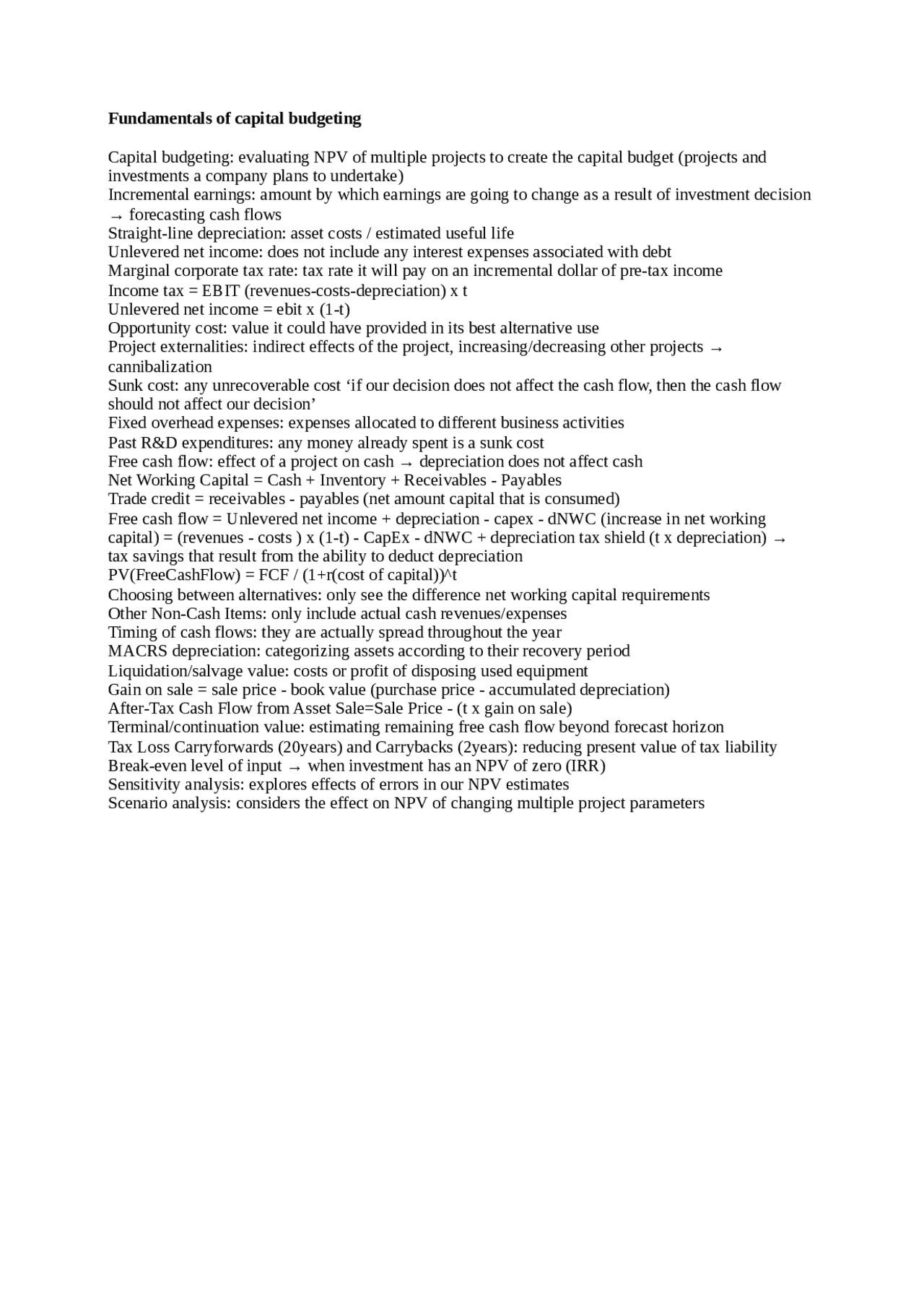 Lectures Notes Finance First Semester Docsity