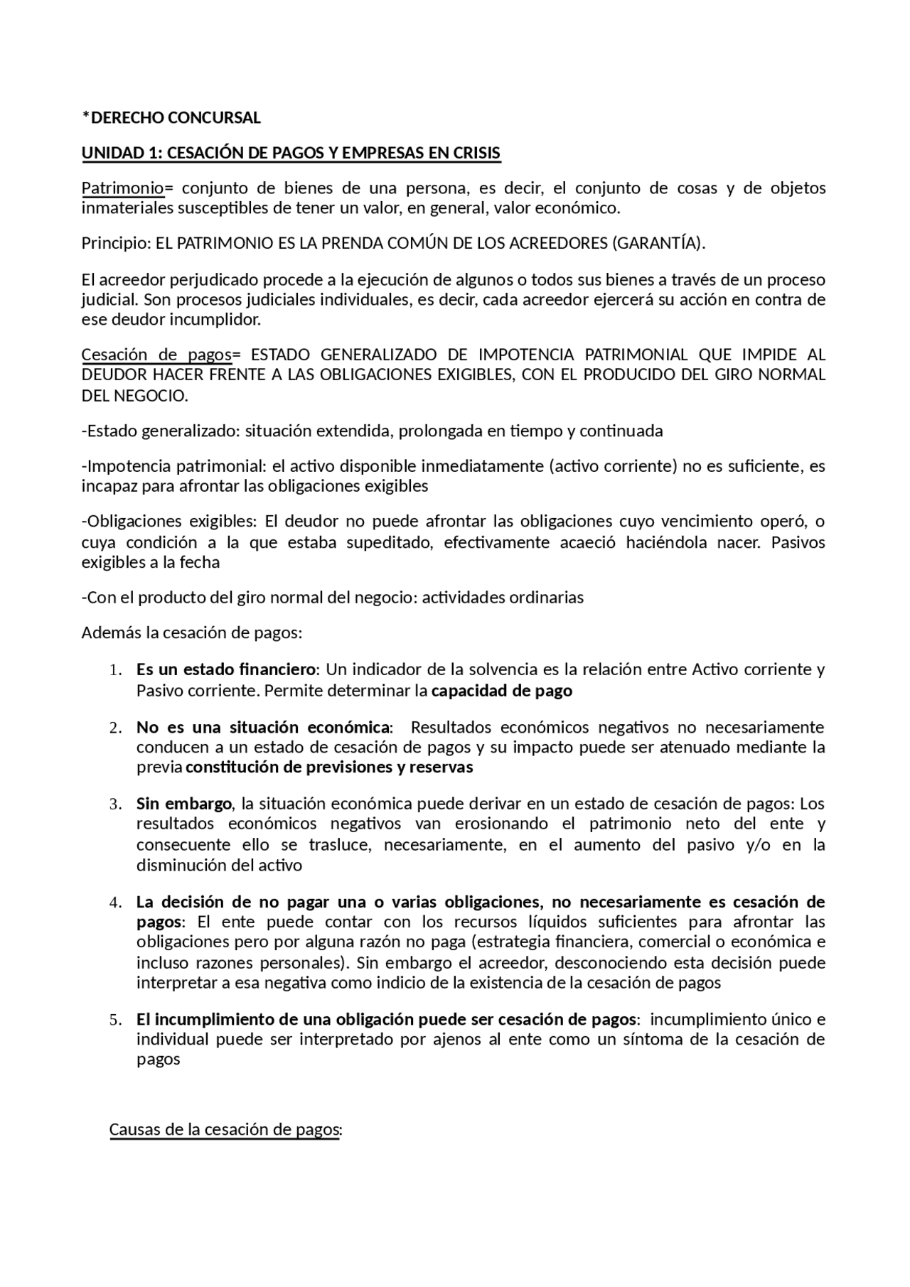 Resumen concursos y quiebras final derecho concursal - Docsity