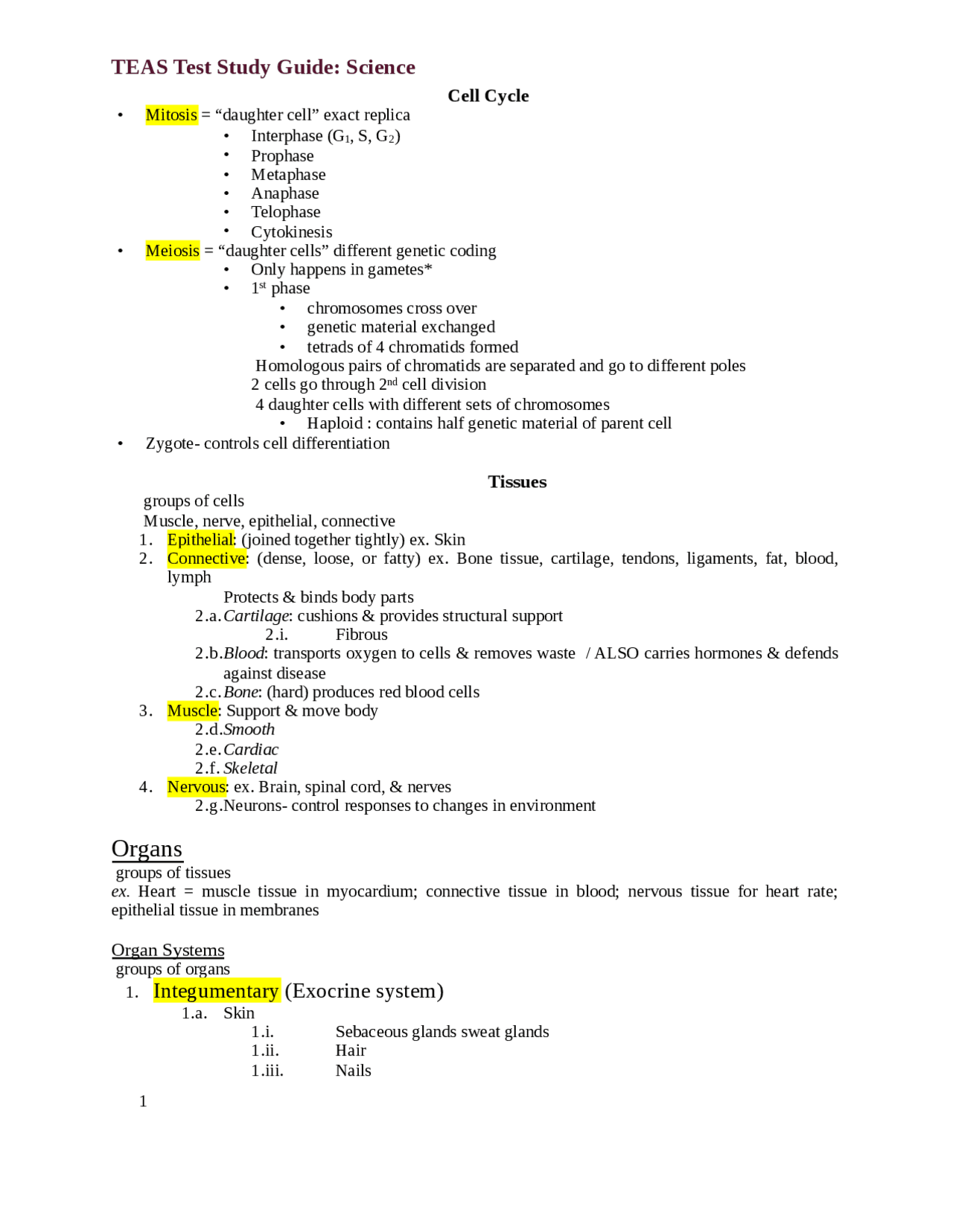 Science Study Guide (TEAS) - Docsity