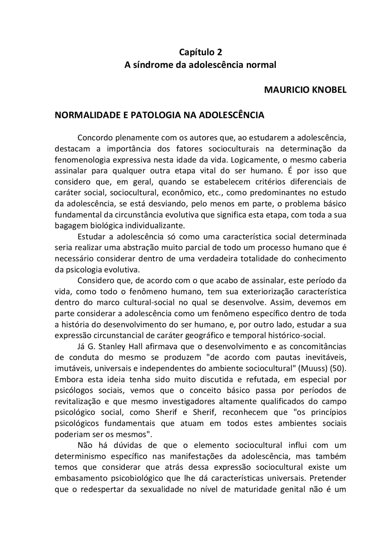 Síndrome Da Adolescência Normal Docsity