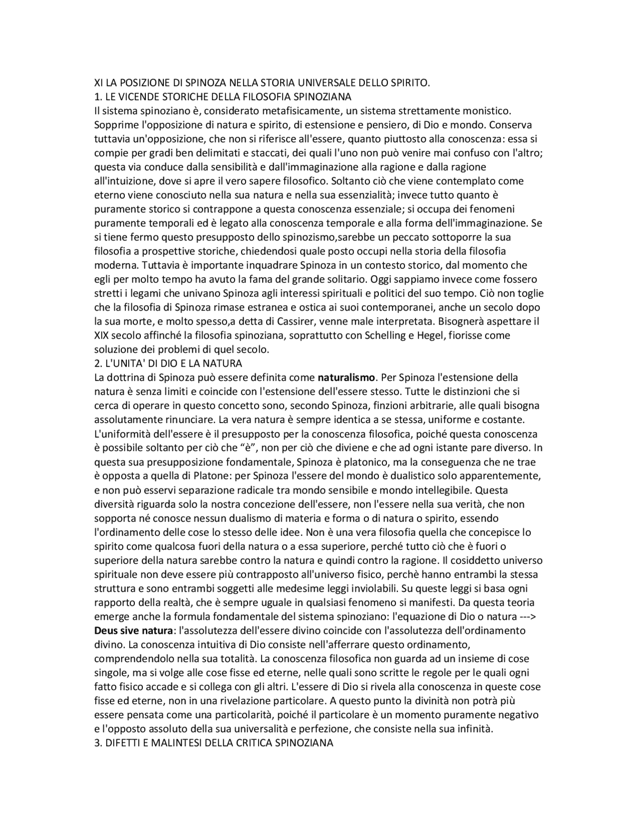 Spinoza Di Ernest Cassirer Docsity