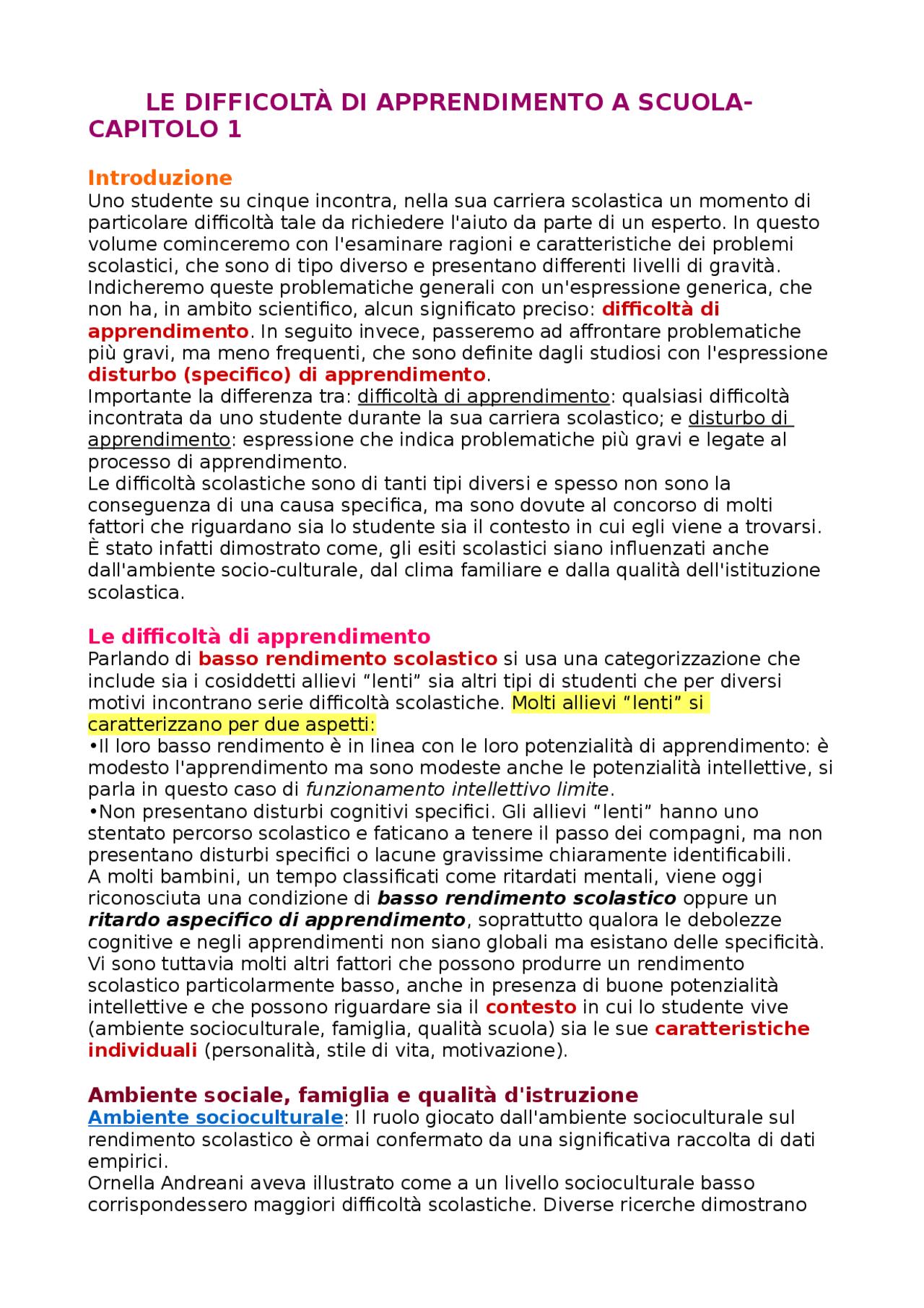 Difficoltà Di Apprendimento A Scuola Docsity