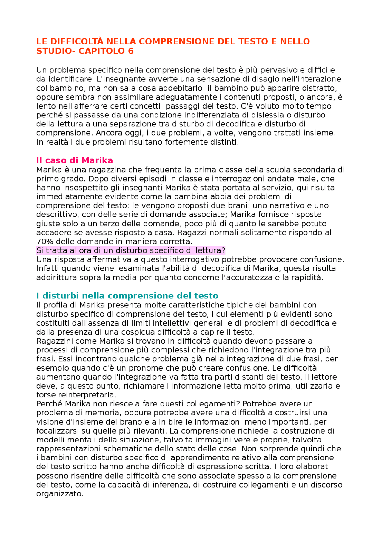 Difficoltà Di Apprendimento A Scuola Docsity