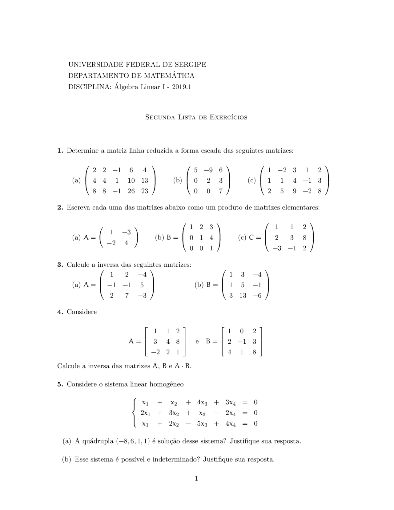 Lista Algébra Linear Docsity
