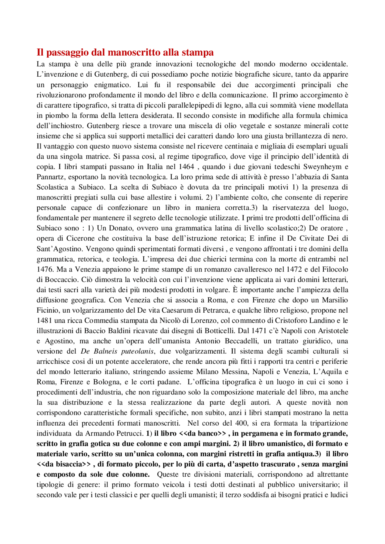 Il Passaggio Dal Manoscritto Alla Stampa Docsity