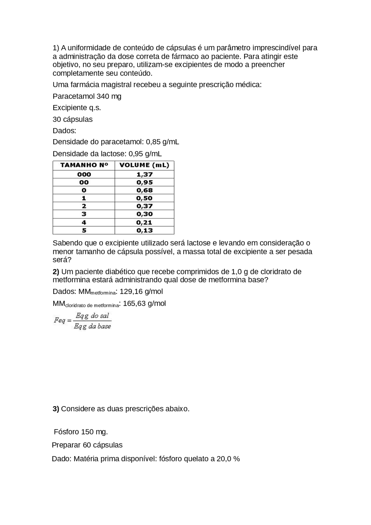 Exercicios Farmacotecnica Docsity