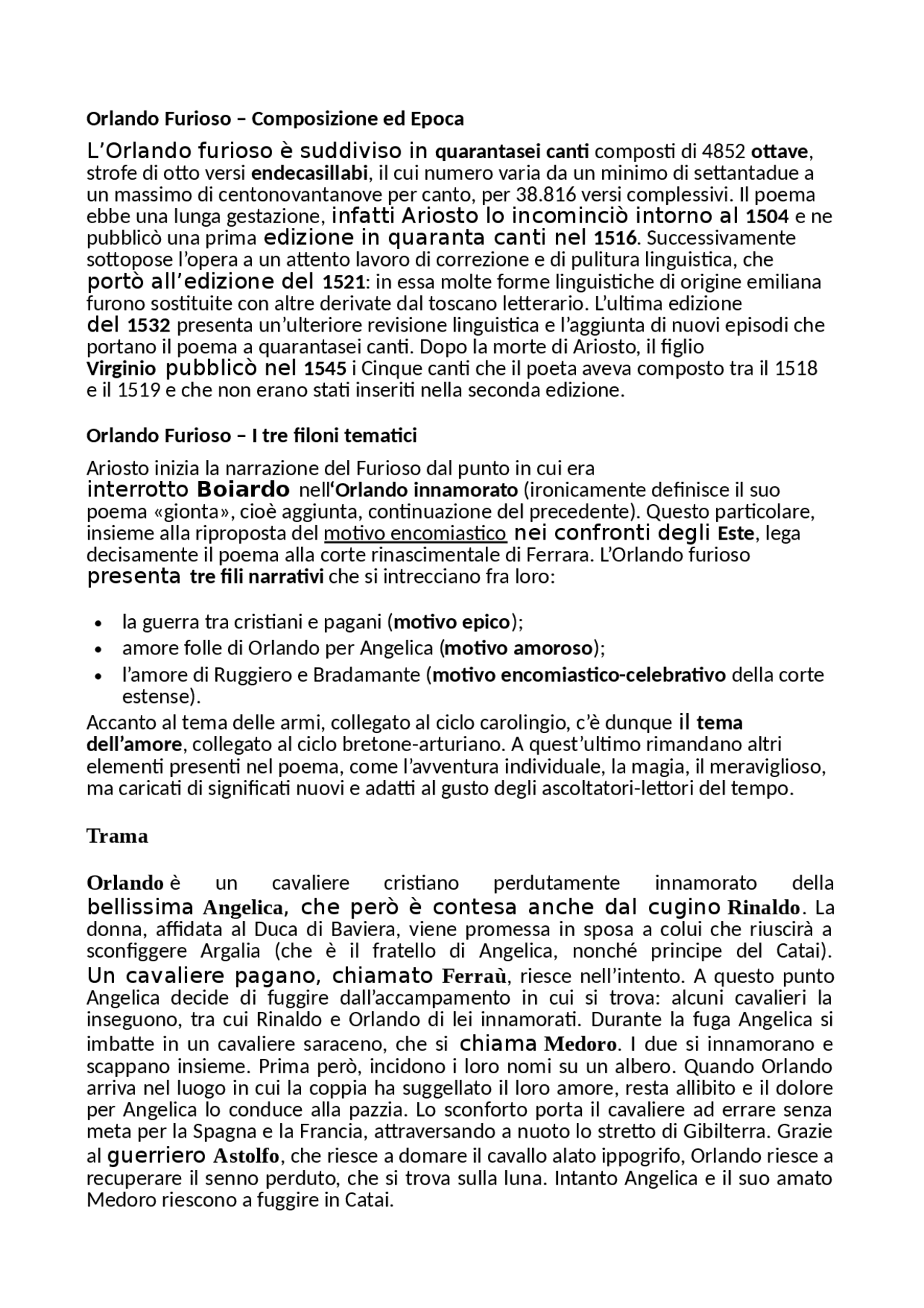 Sintesi Orlando Furioso Docsity