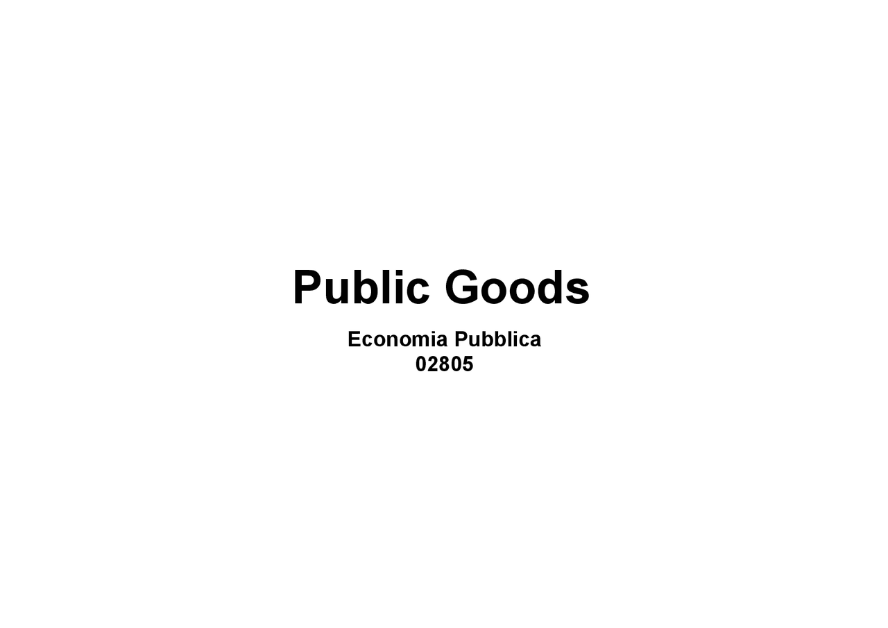 Public Economic-Public GOODS - Docsity