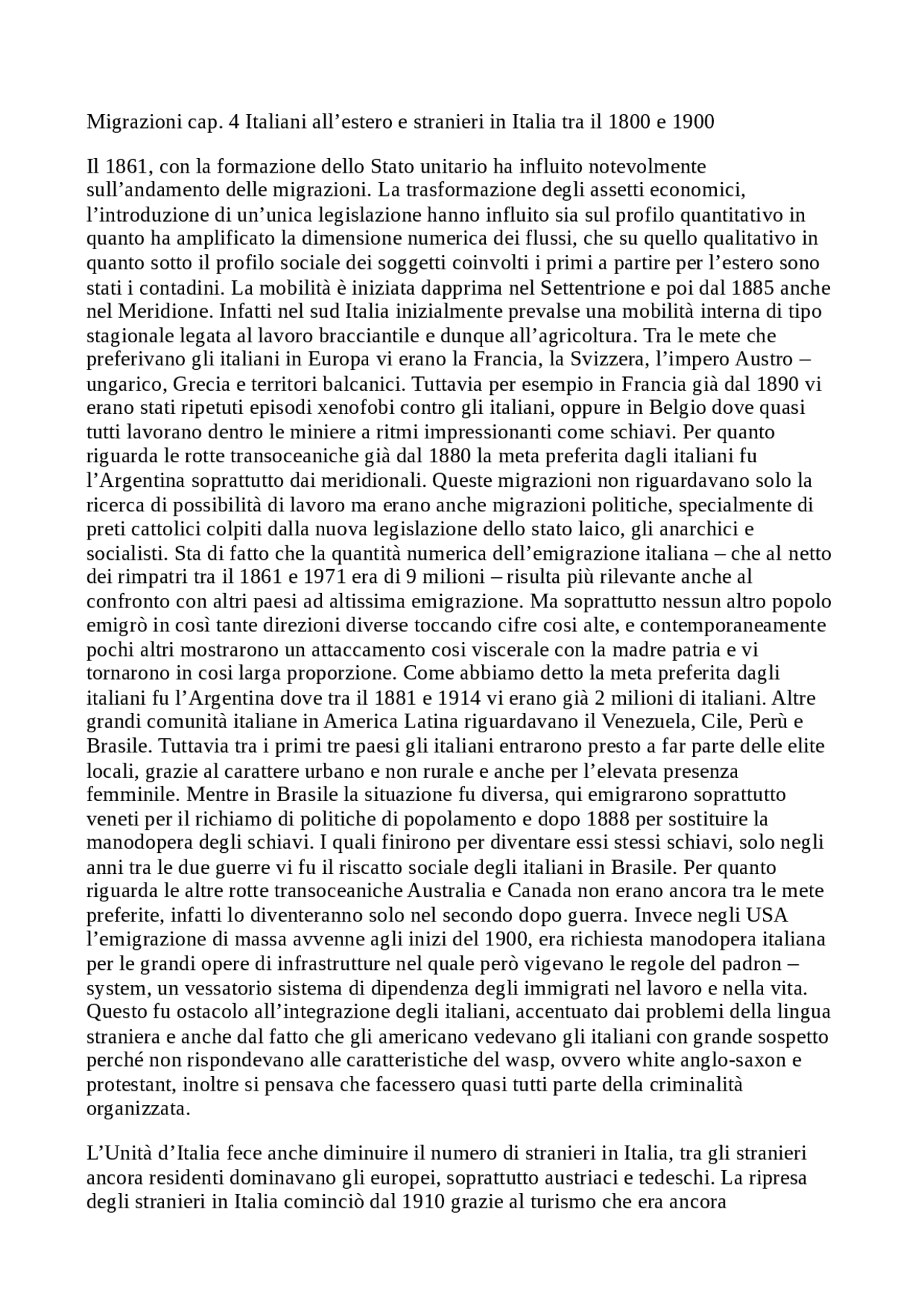 Litalia E Le Migrazioni Docsity