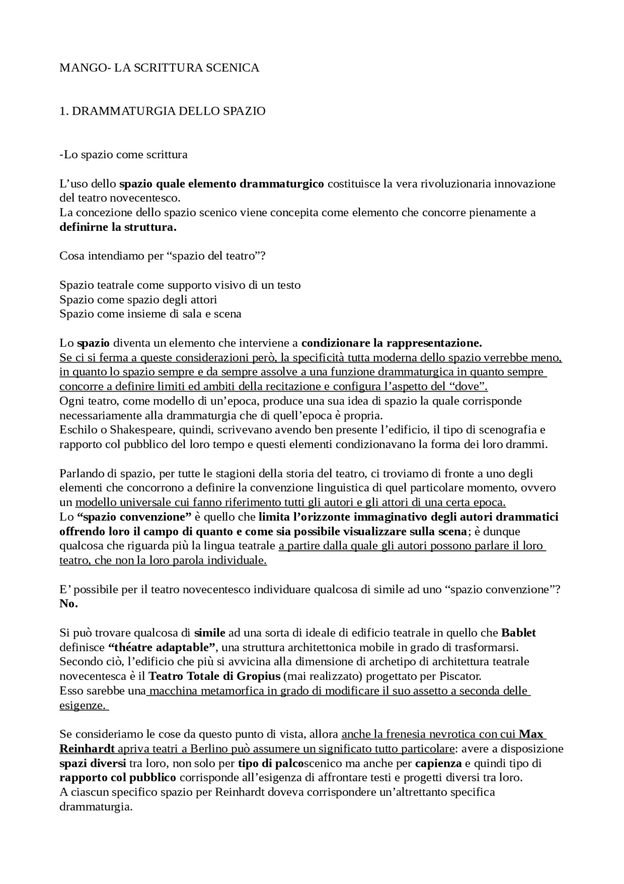 Riassunto Mango La Scrittura Scenica Docsity