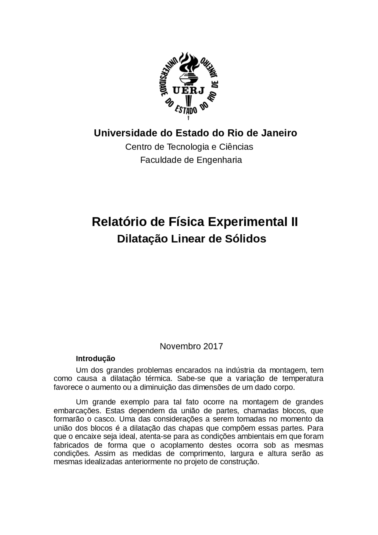Relatorio Dilatação Linear De Sólidos Docsity