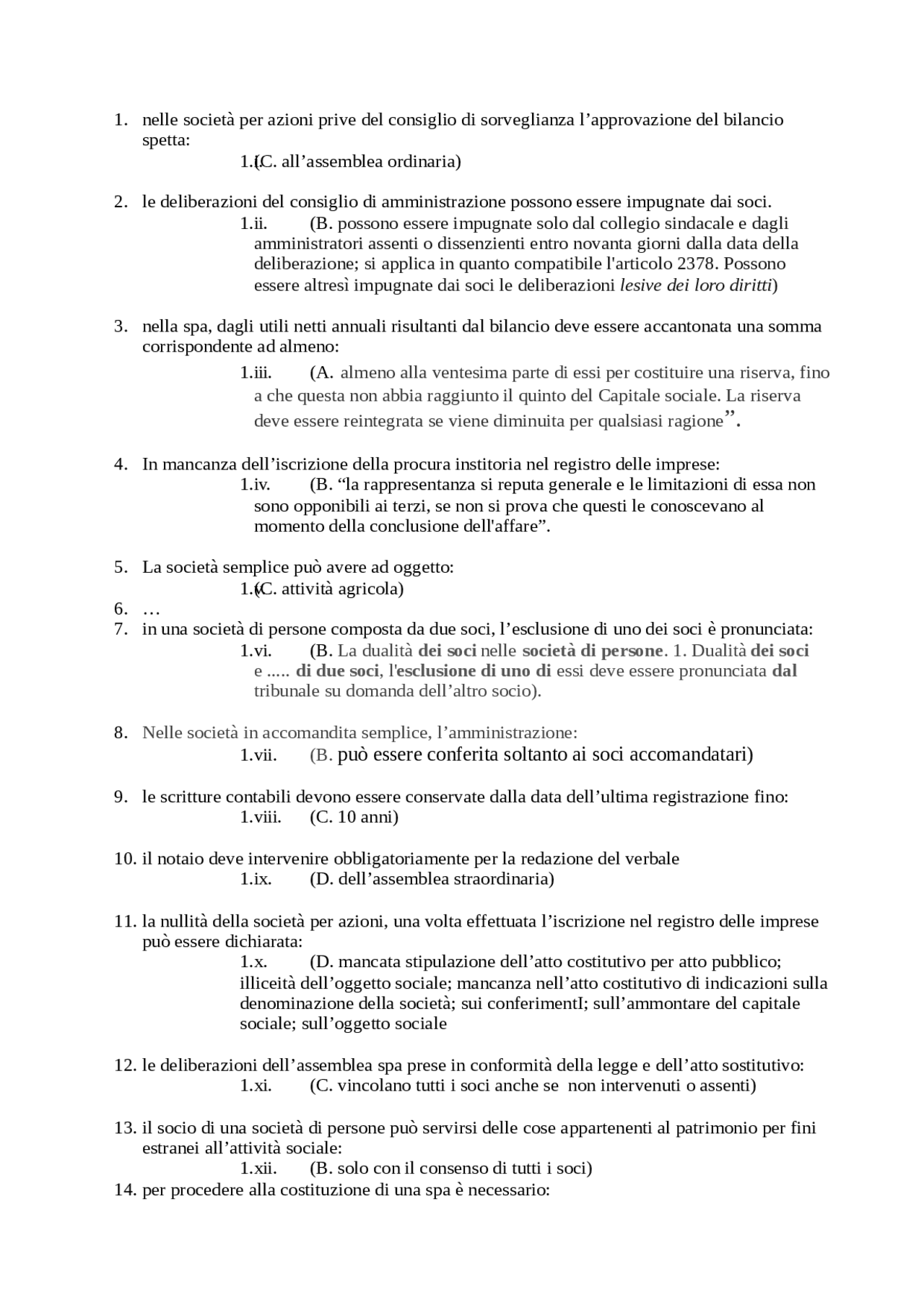 Domande e risposte di diritto commerciale - Docsity