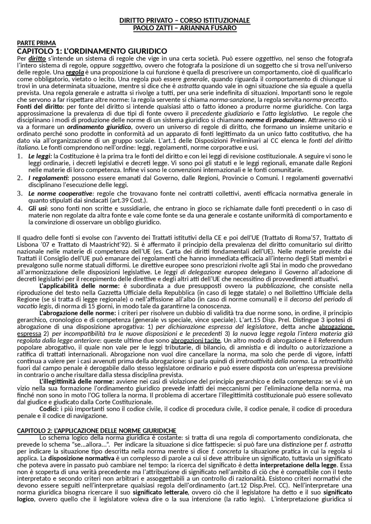 Diritto Privato Zatti Fusaro Appunti Di Diritto Privato Docsity