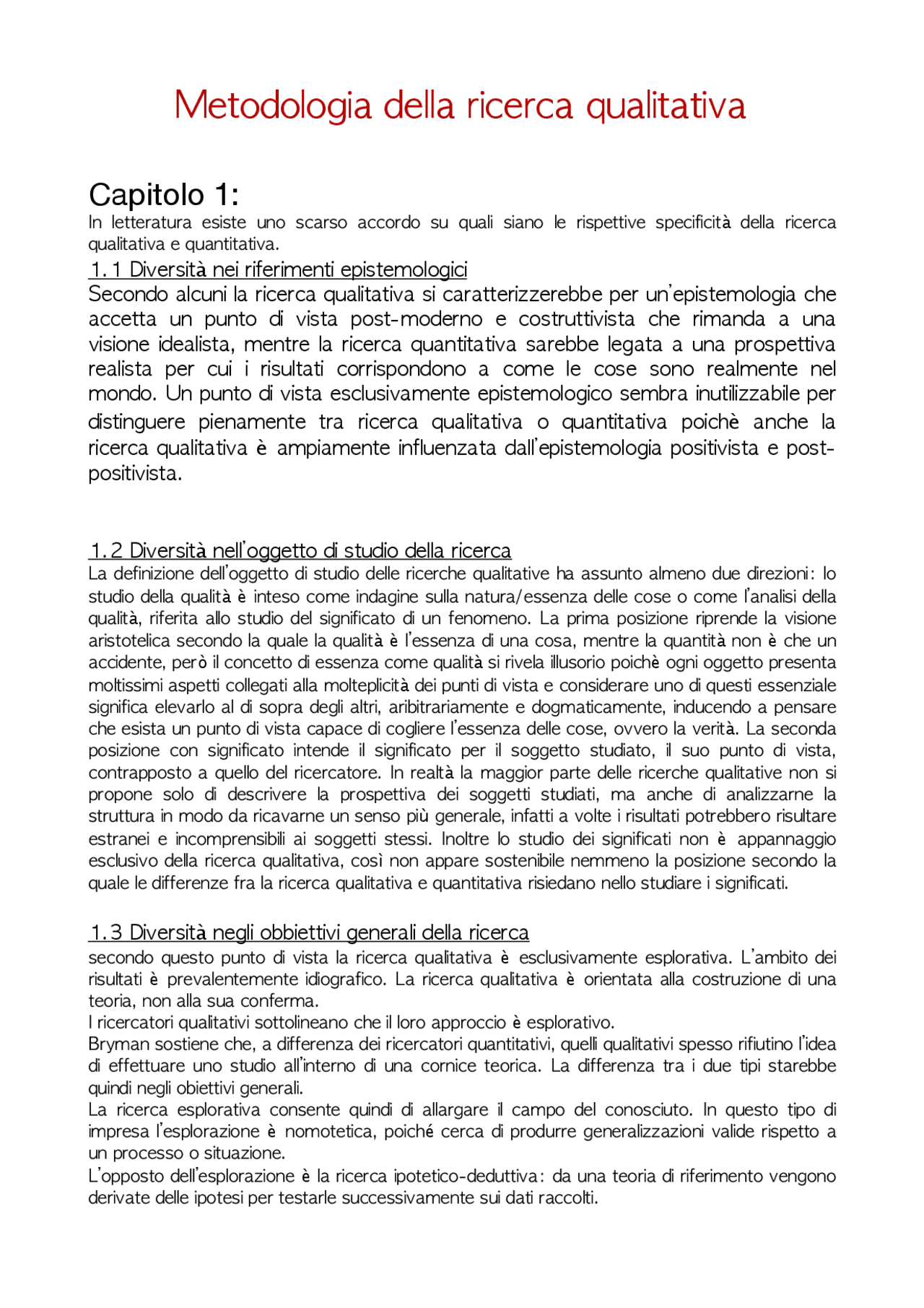 Metodologia Della Ricerca Qualitativa Docsity