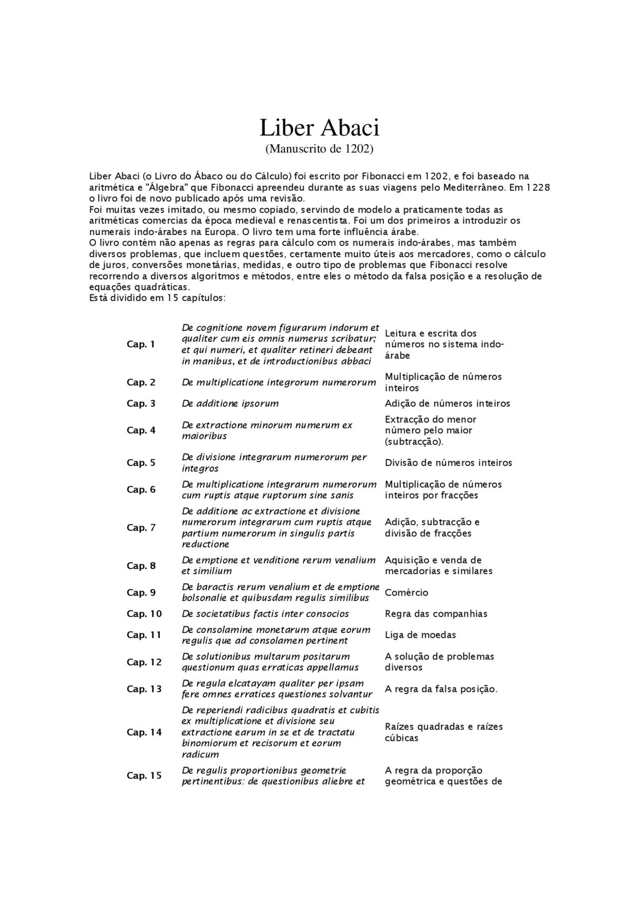 Resumo sobre Liber Abaci - Docsity