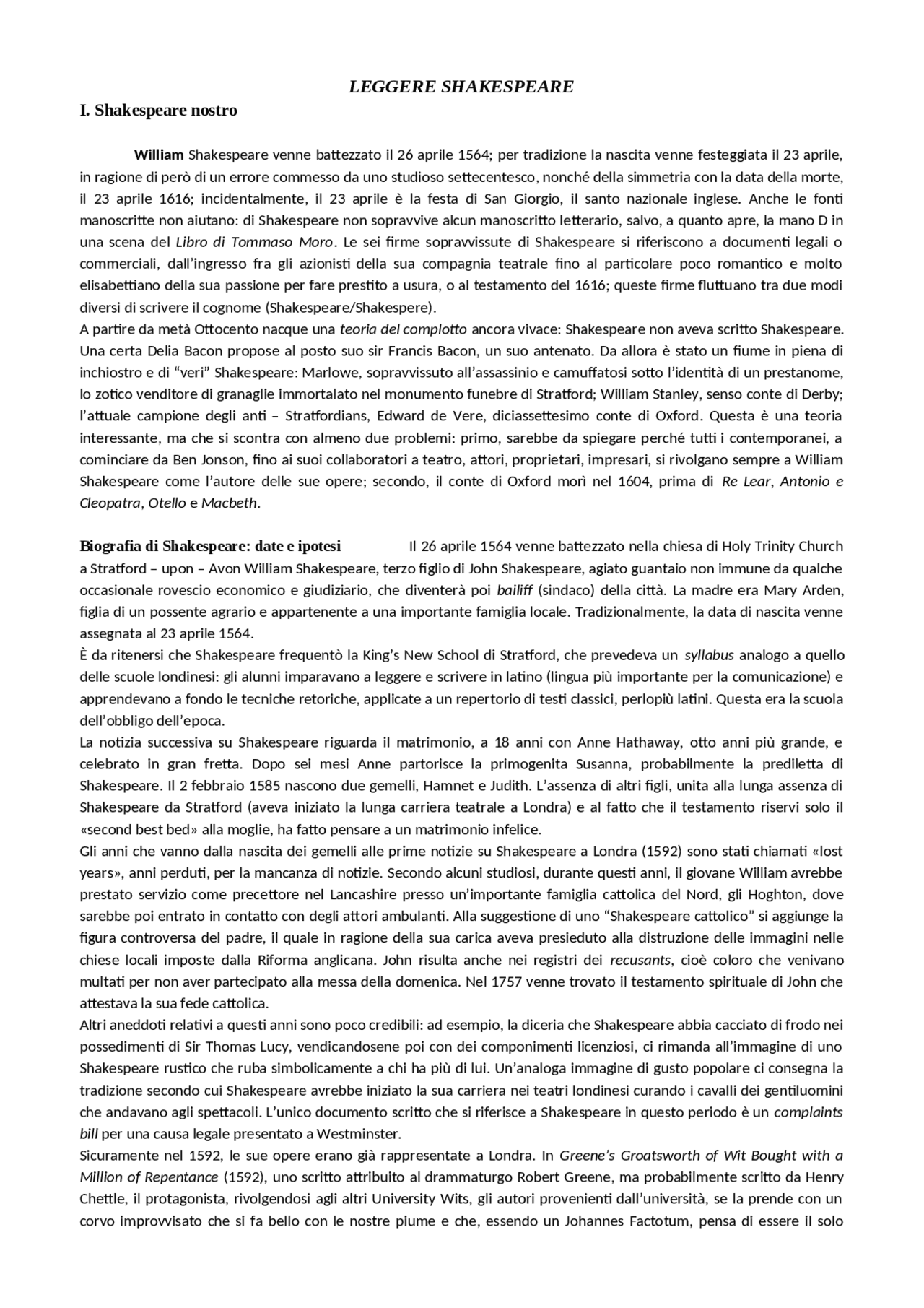 Leggere Shakespeare Docsity