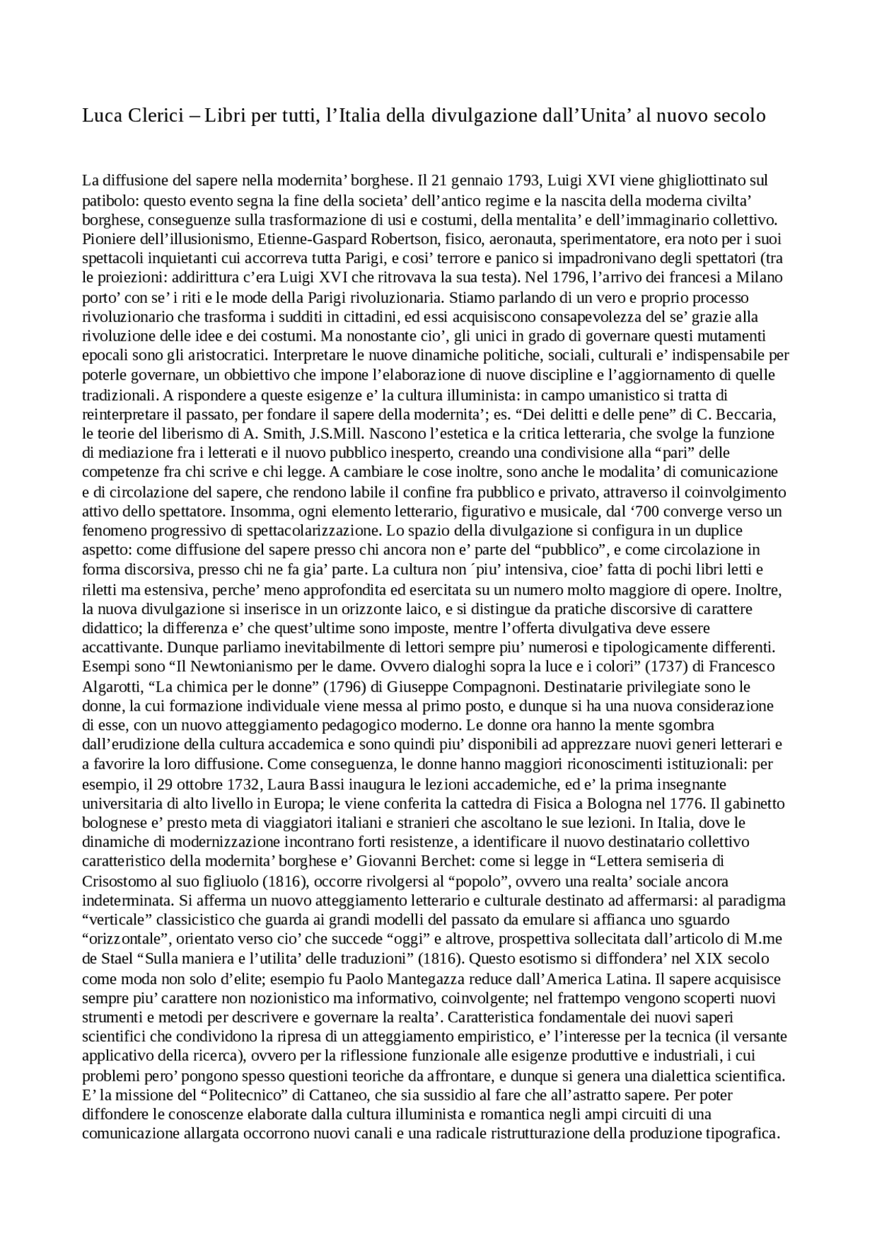 Luca Clerici - Libri per tutti. L'Italia della divulgazione dall'Unita ...