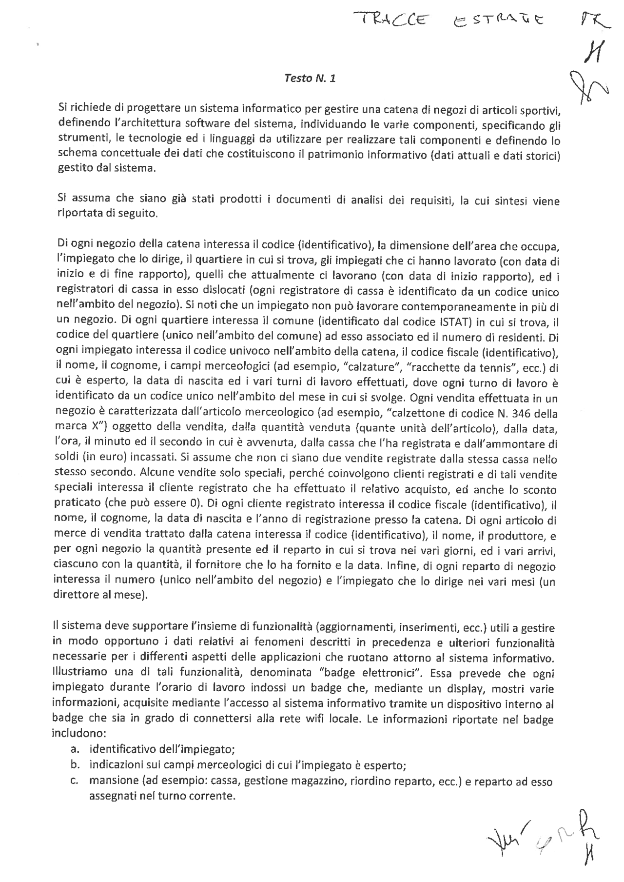 Traccia Concorso Sistemi Informativi Docsity
