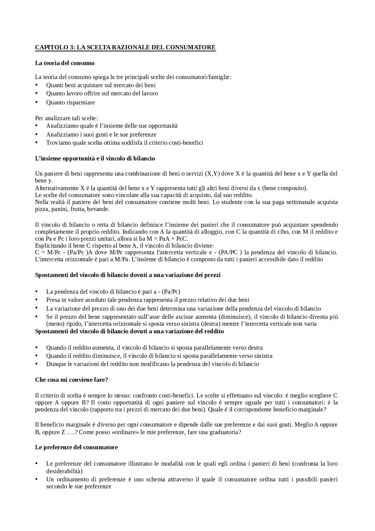 Appunti Schematici Microeconomia Docsity