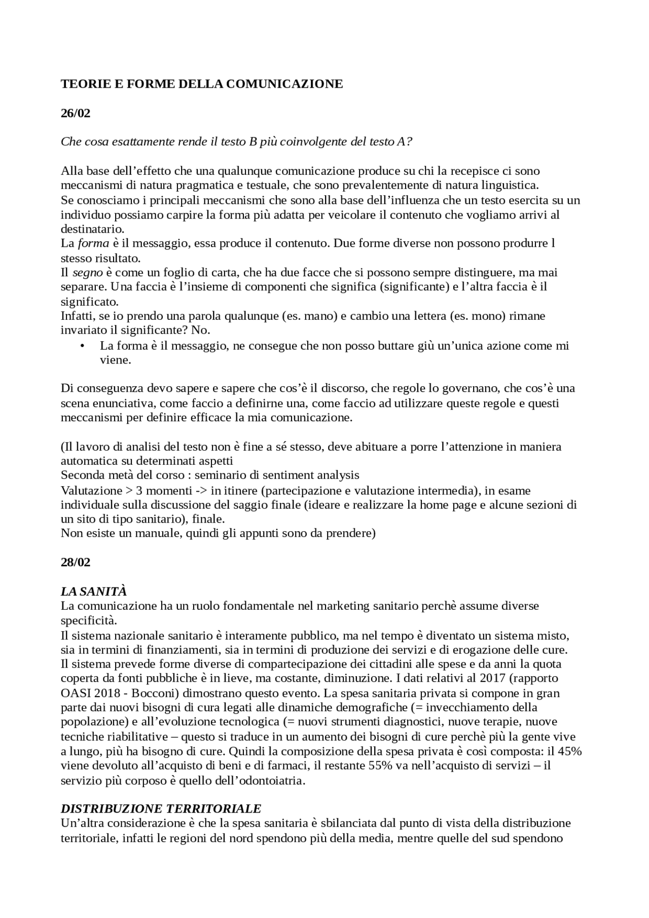 Teorie E Forme Della Comunicazione Appunti Docsity