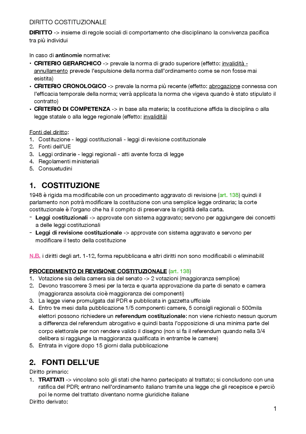 Riassunto Diritto Costituzionale Docsity