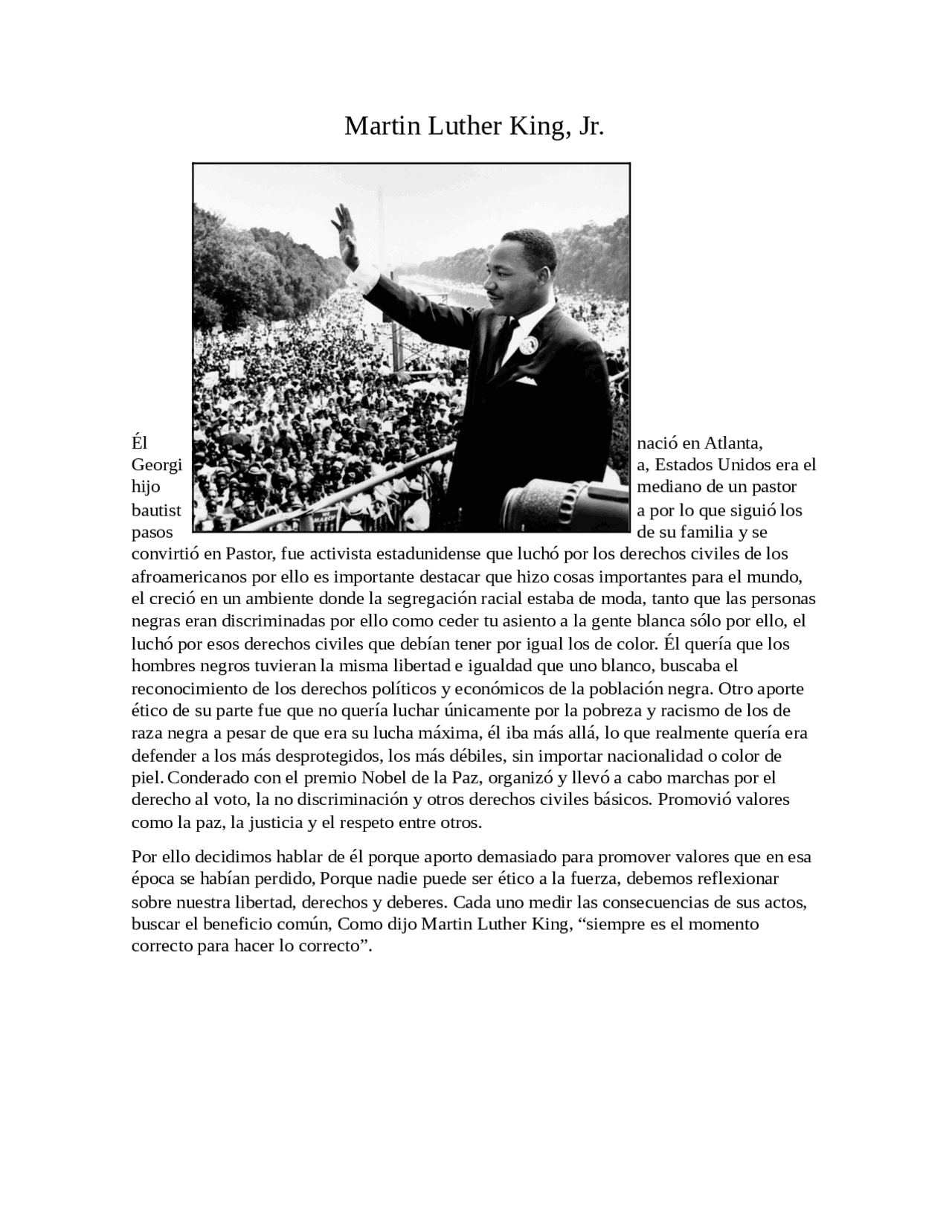 martin luther king asi como su vida | Ejercicios Historia | Docsity