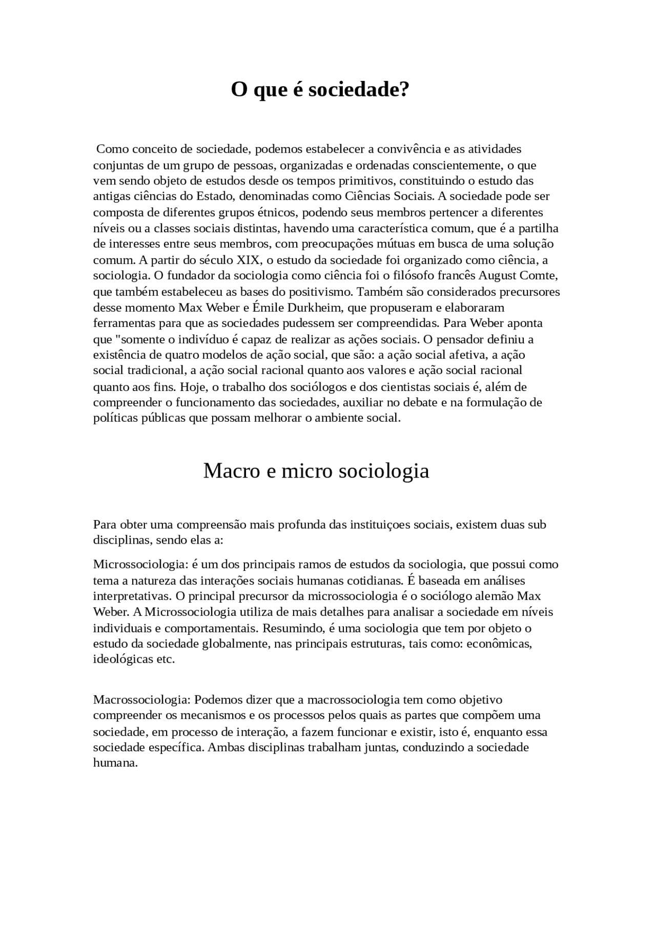 Resumo De Macro E Micro Sociologia Docsity