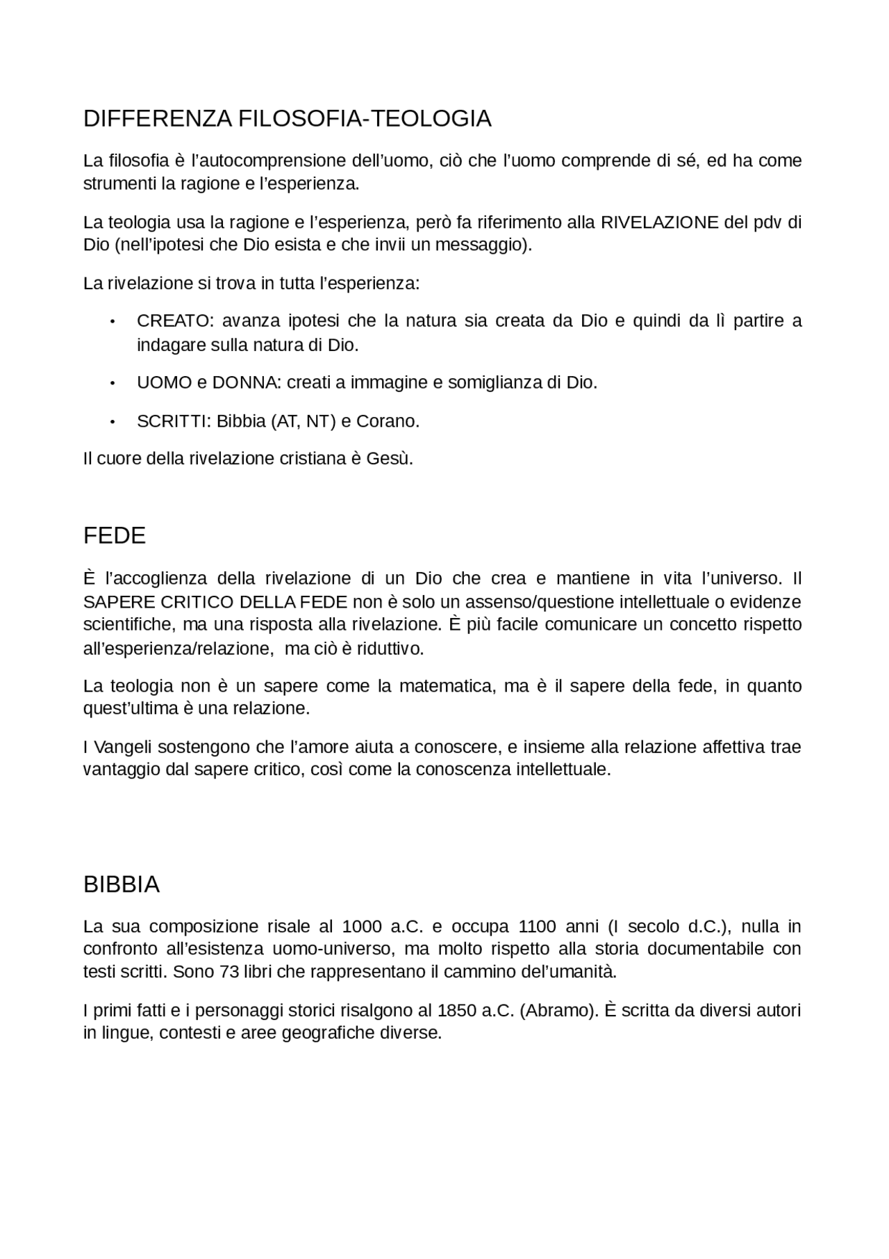 Esame di TEOLOGIA 1 prof. CLAUDIO STERCAL - Docsity